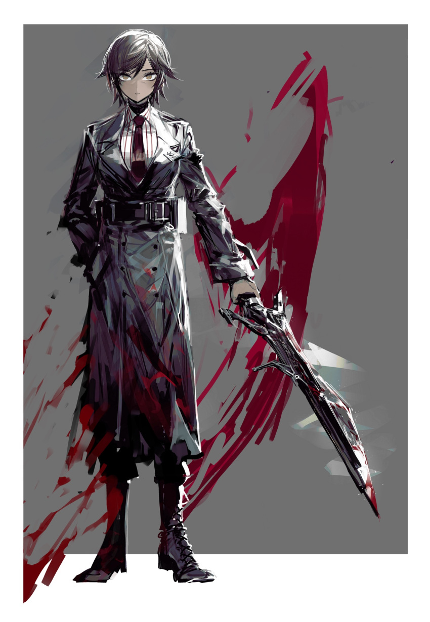 Safebooru - 1girl belt black belt black coat black footwear blood boots brown eyes brown hair ...