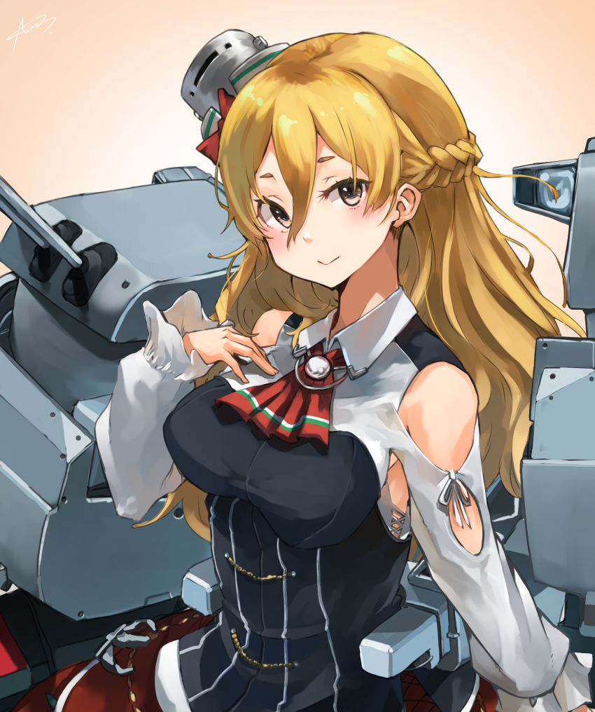 Safebooru 1girl Adapted Turret Ascot Bare Shoulders Blonde Hair Blush 7300