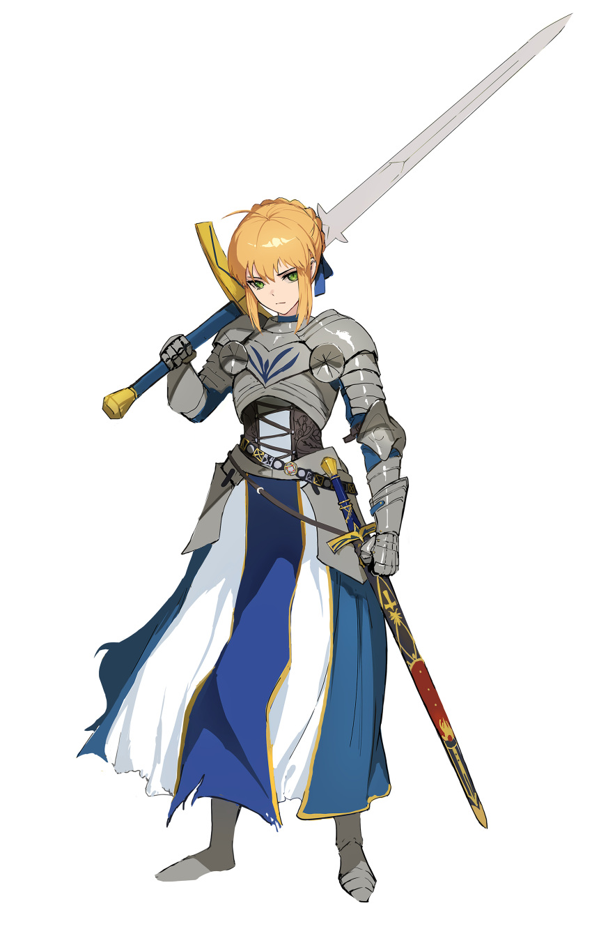 Safebooru - 1girl absurdres armor armored boots artoria pendragon (fate) blonde hair blue ribbon ...