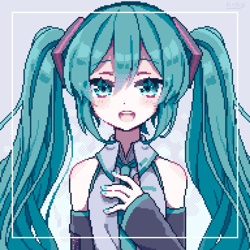 Safebooru - 1girl aqua eyes aqua hair aqua nails aqua necktie collared shirt commentary detached ...