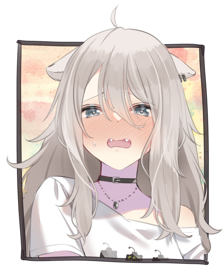 Safebooru - 1girl absurdres ahoge animal ears black choker blue eyes blush border choker ears ...