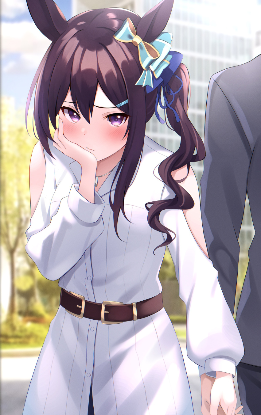 Safebooru - 1boy 1girl absurdres alternate costume alternate hairstyle animal ears belt blurry ...