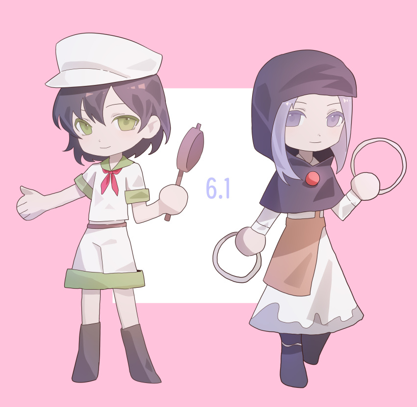 Safebooru - 2girls absurdres black hair black shoes blue eyes blue hair chibi collared shirt ...