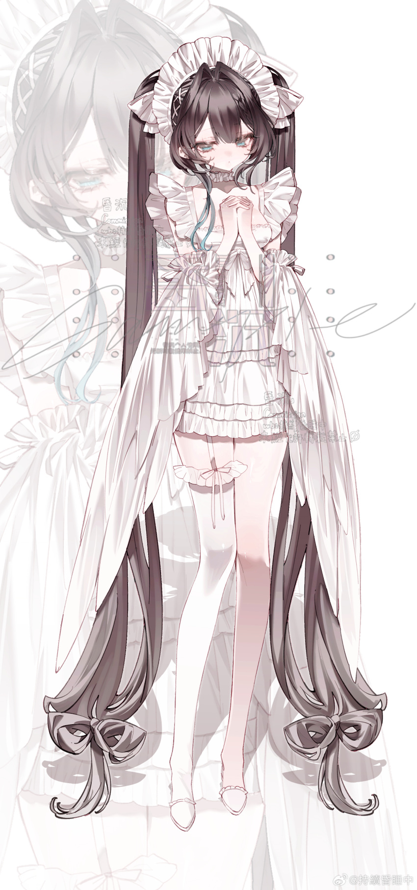 Safebooru - 1girl absurdly long hair absurdres black hair bow detached sleeves dress drowsyww ...