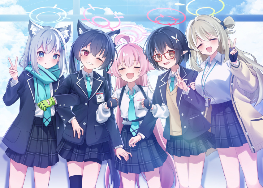 Safebooru - 5girls absurdres ahoge animal ears ayane (blue archive) black gloves black hair ...