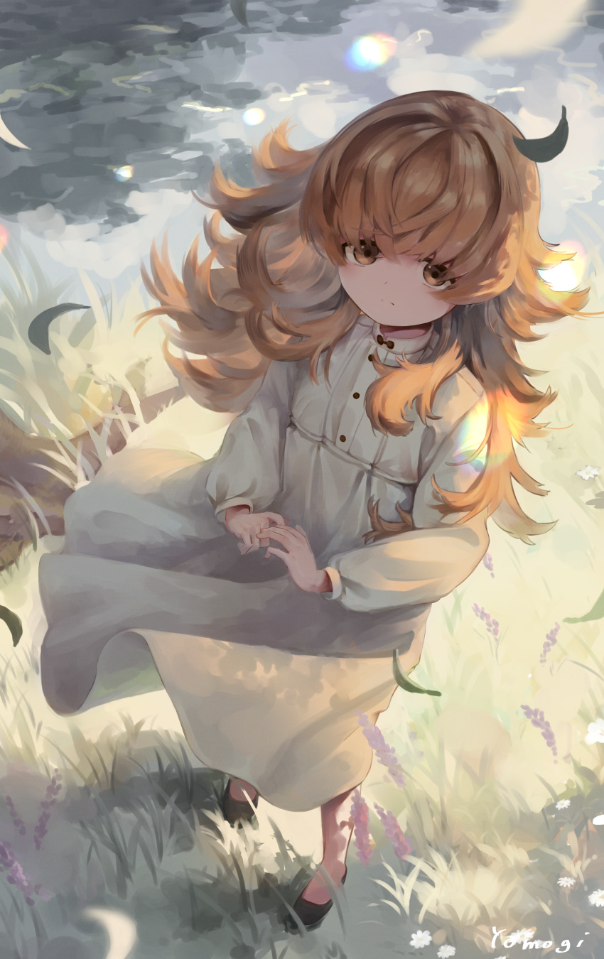 Safebooru - 1girl absurdres artist name black shoes blonde hair closed mouth dress dwarf full ...