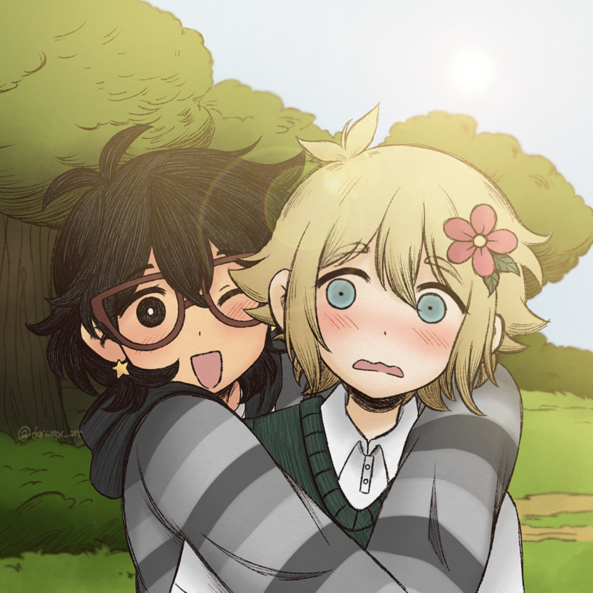 Safebooru - 1boy 1girl antenna hair basil (faraway) (omori) basil (omori) black eyes black hair ...