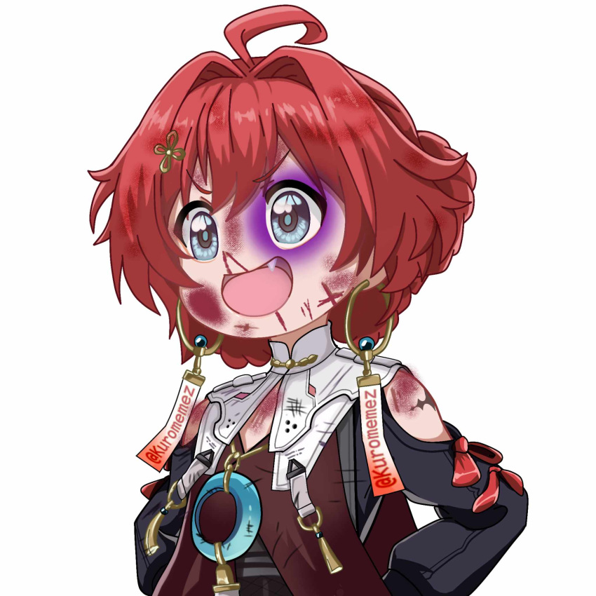 Safebooru - 1girl ahoge artist name blood blood on face blue eyes bruise clothing cutout danjin ...