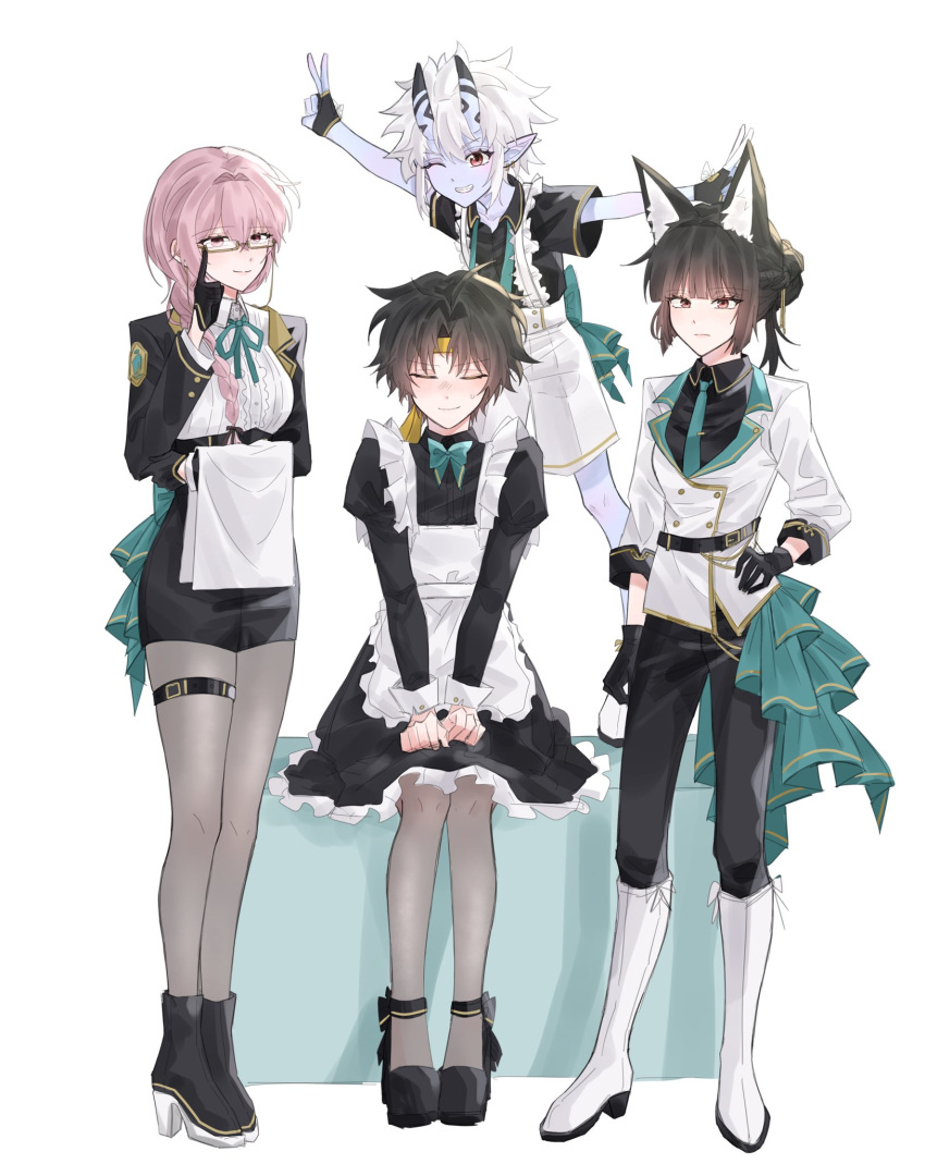 Safebooru - 1boy 3girls alternate costume animal ears apron aqua jacket asaba harumasa black ...