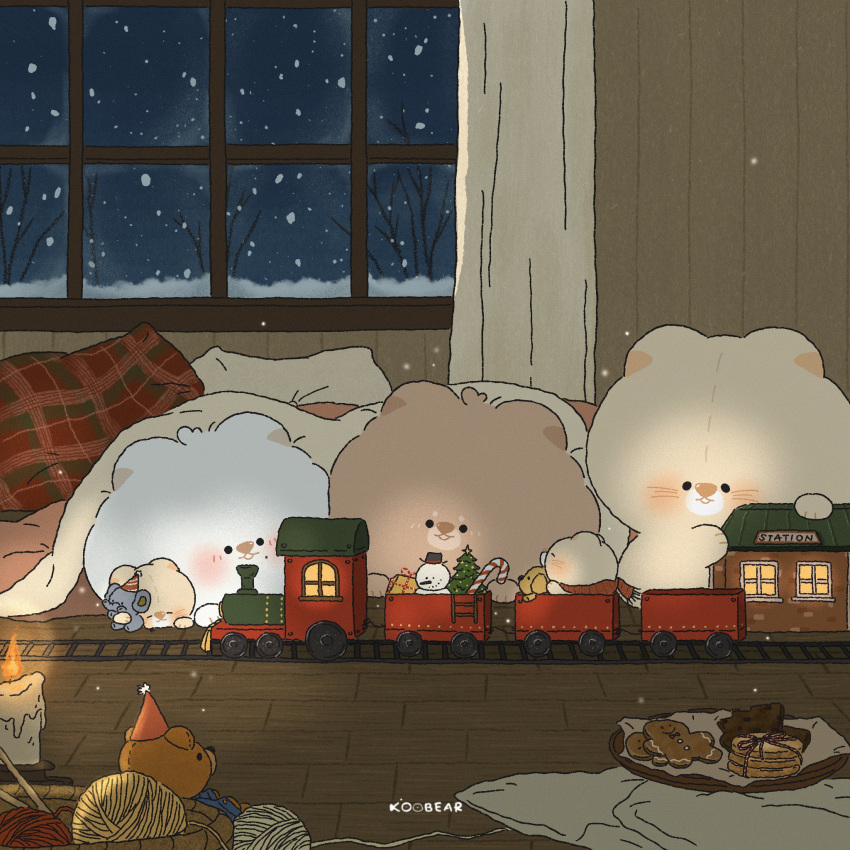 Safebooru - animal artist name bare tree bear blanket candle candy ...