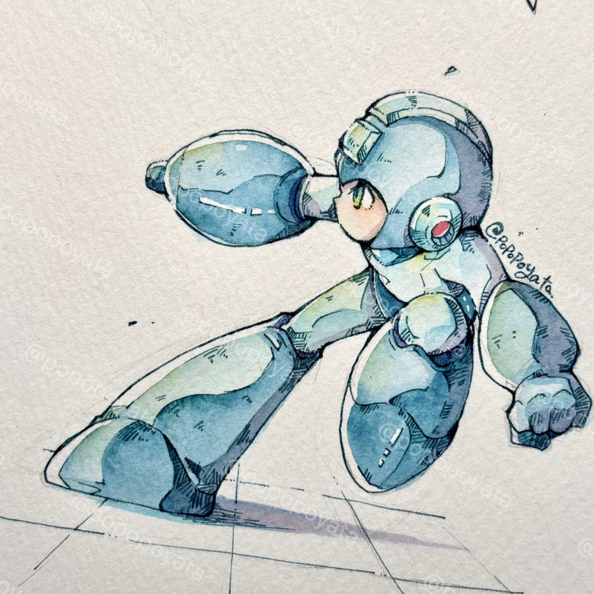 Safebooru - 1boy arm cannon blue helmet full body grey background ...