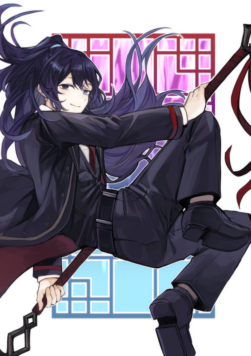 Safebooru - 1boy absurdres belt black belt black coat black eyes black hair black pants black ...