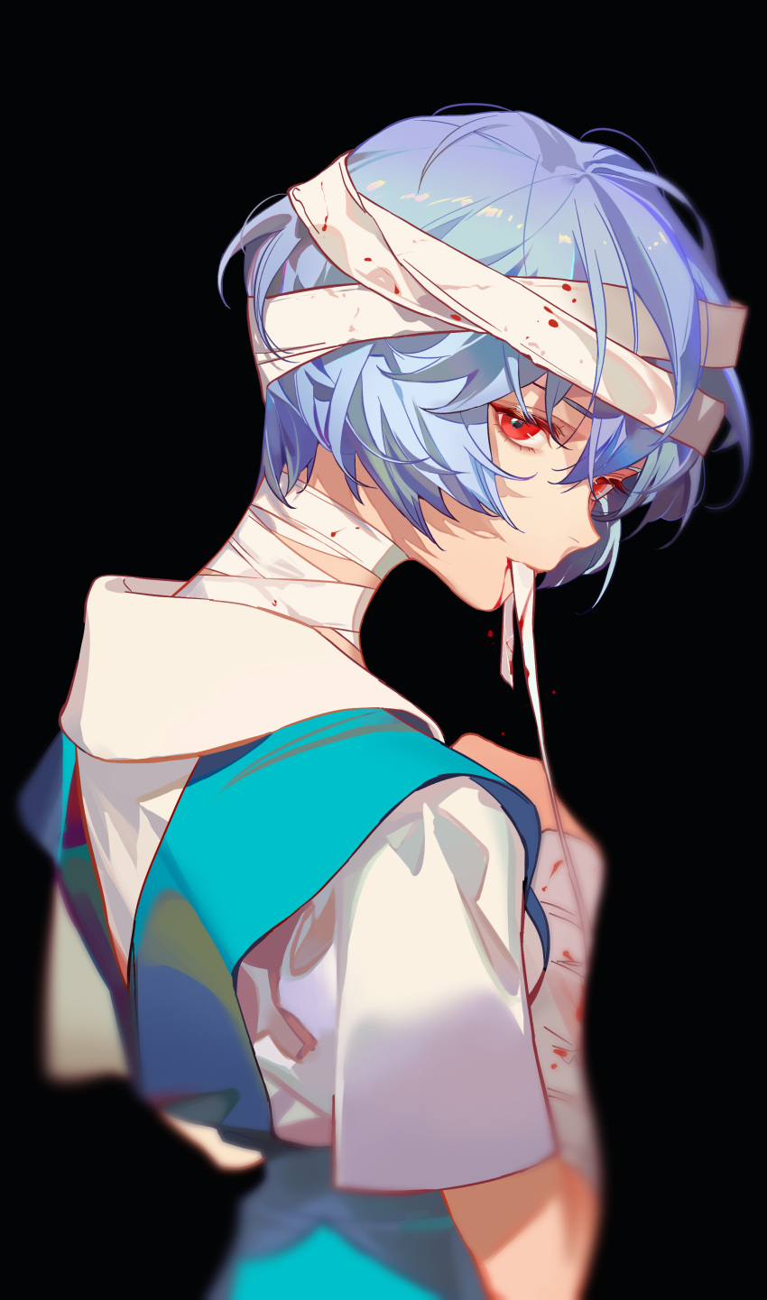 Safebooru - 1girl absurdres ayanami rei bandaged arm bandaged head bandaged neck bandages blood ...