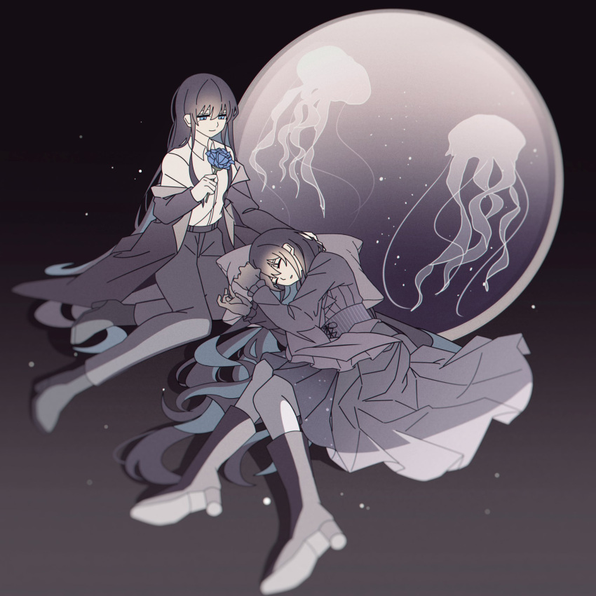 Safebooru - 2girls ado (utaite) black boots black coat black corset black dress black gloves ...