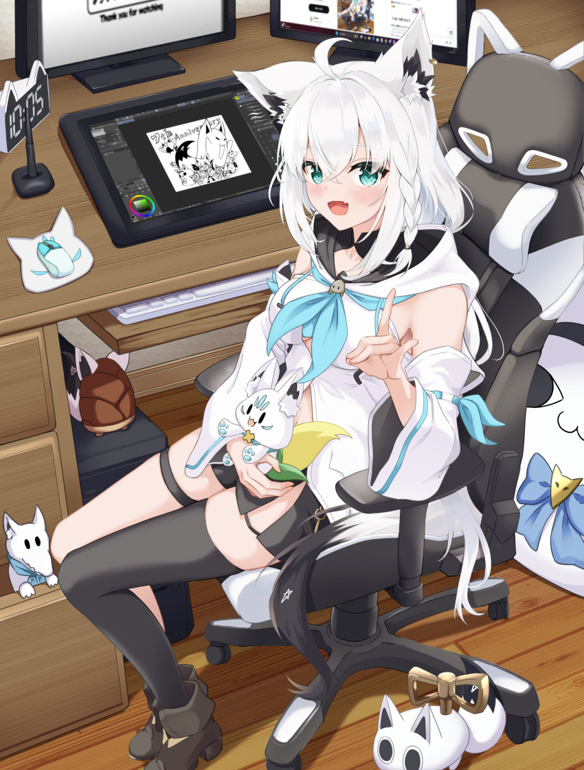 Safebooru - 1girl absurdres ahoge animal ear fluff animal ear piercing animal ears aqua eyes ...