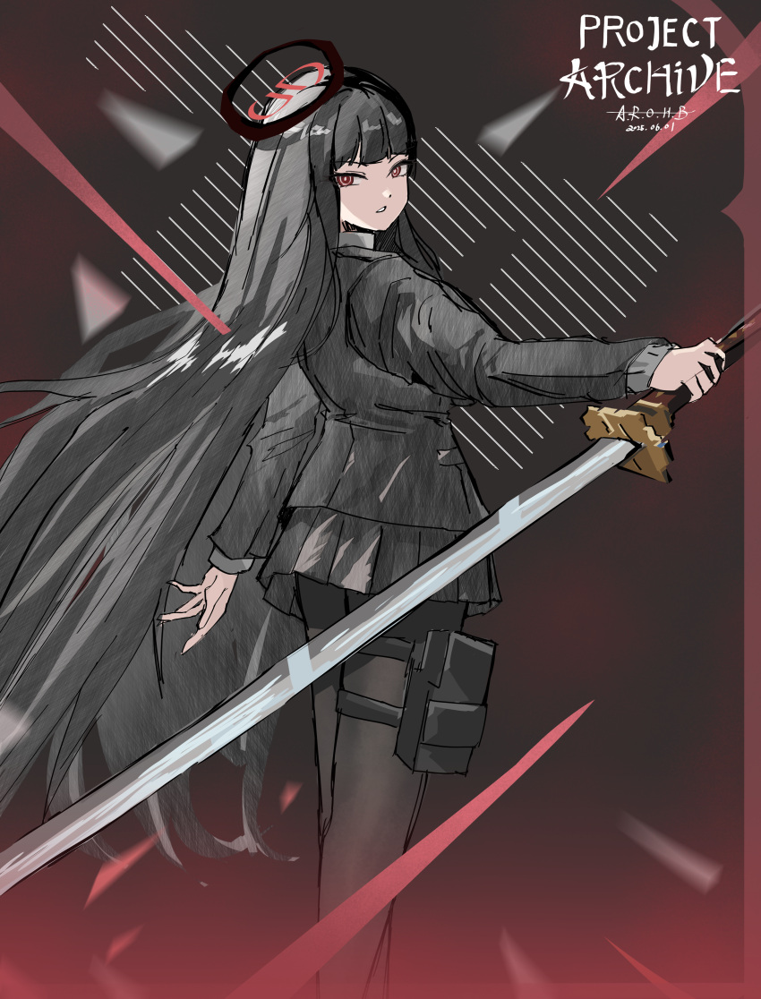 Safebooru - 1755328969 1girl absurdres black hair black jacket black pantyhose black skirt blue ...