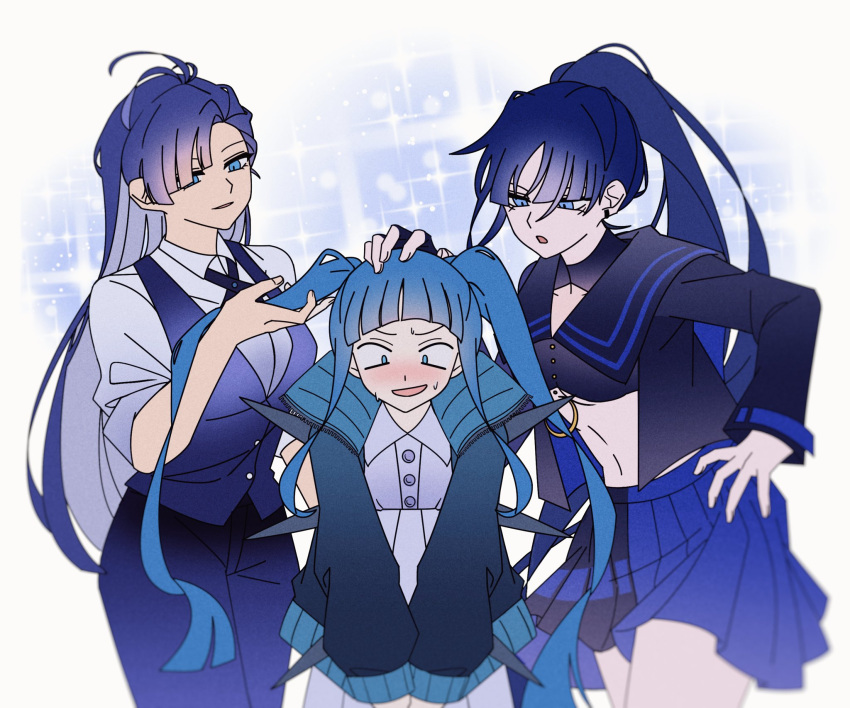 Safebooru - 3girls ado (utaite) ahoge animal ears black pants black ribbon black shirt black ...