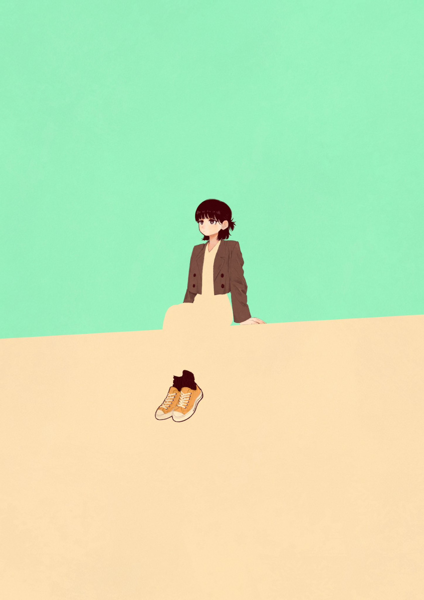 Safebooru 1girl Aqua Background Black Hair Black Socks Blending Brown 5755