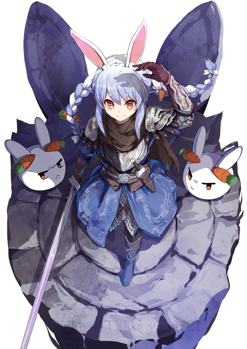 Safebooru - >:( 1girl animal ears armor belt blue hair braid ...
