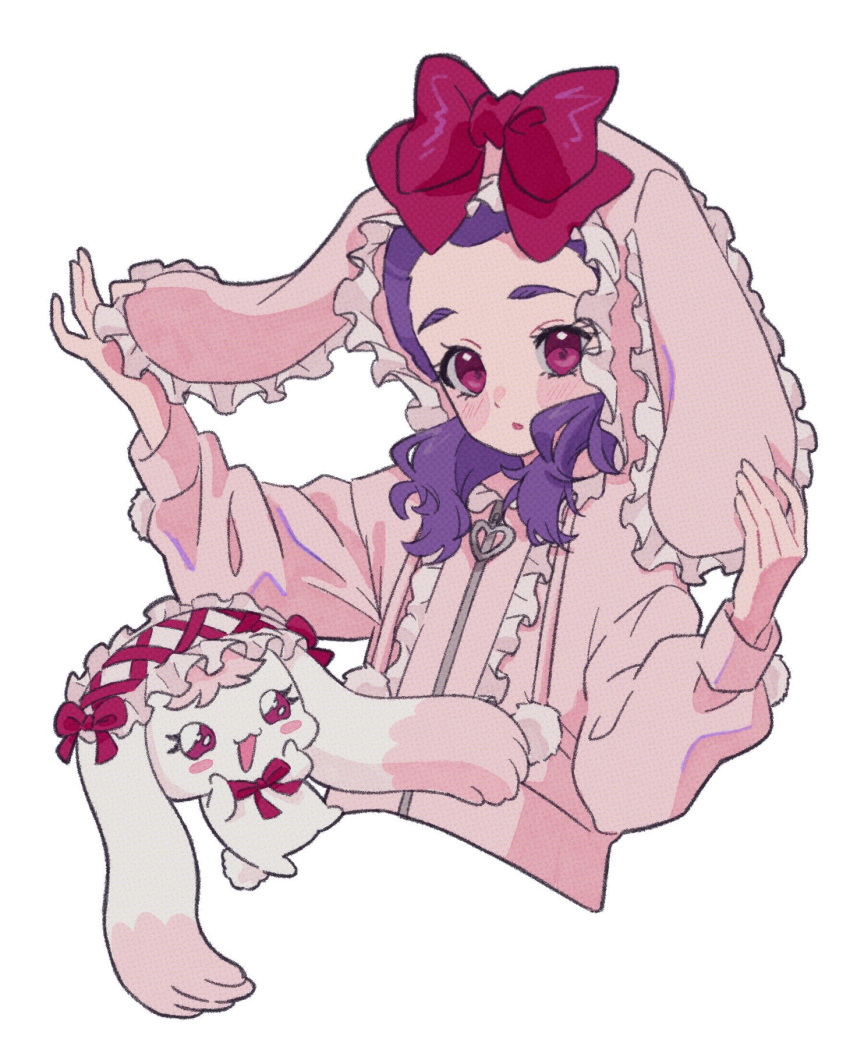 Safebooru - 1girl :o animal ears blush bow hands on animal ears highres ...