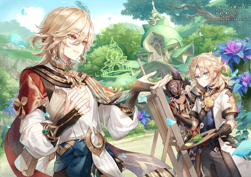 Safebooru - 3boys albedo (genshin impact) animal hat aqua eyes black gloves blonde hair blue ...