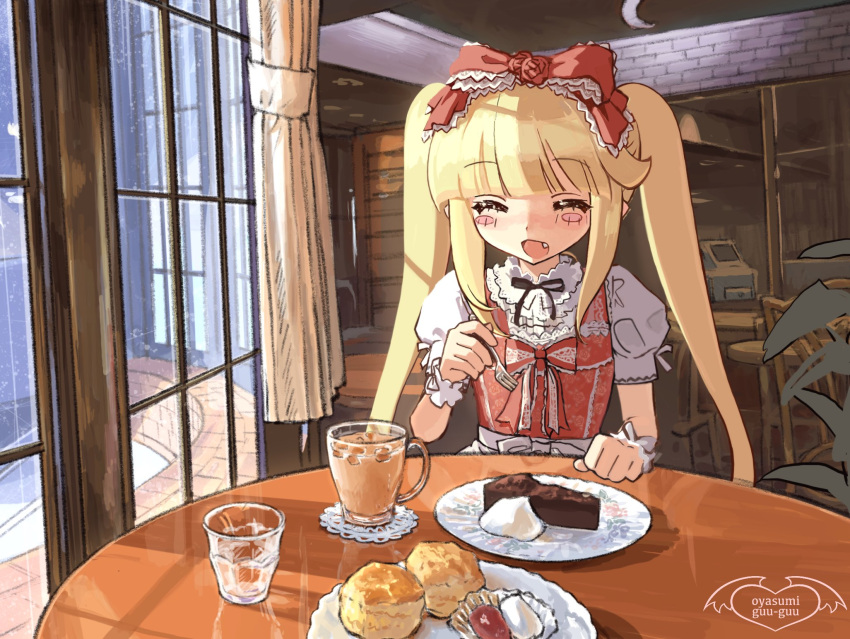 Safebooru - 1girl black ribbon blonde hair blush stickers bow cafe closed eyes coffee collared ...