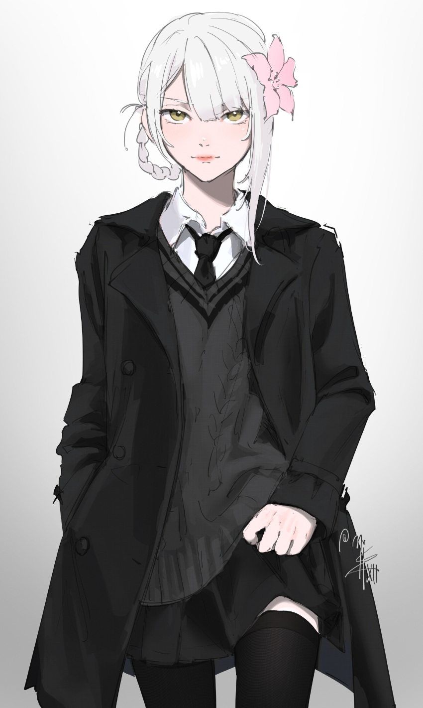 Safebooru - 1girl absurdres alternate costume asymmetrical bangs black jacket black skirt black ...