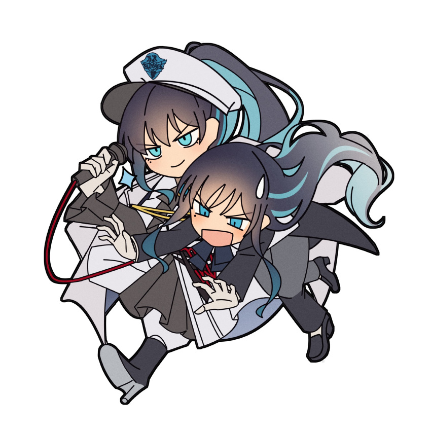 Safebooru - 2girls ado (utaite) black boots black hair black shoes blue eyes blue hair boots ...