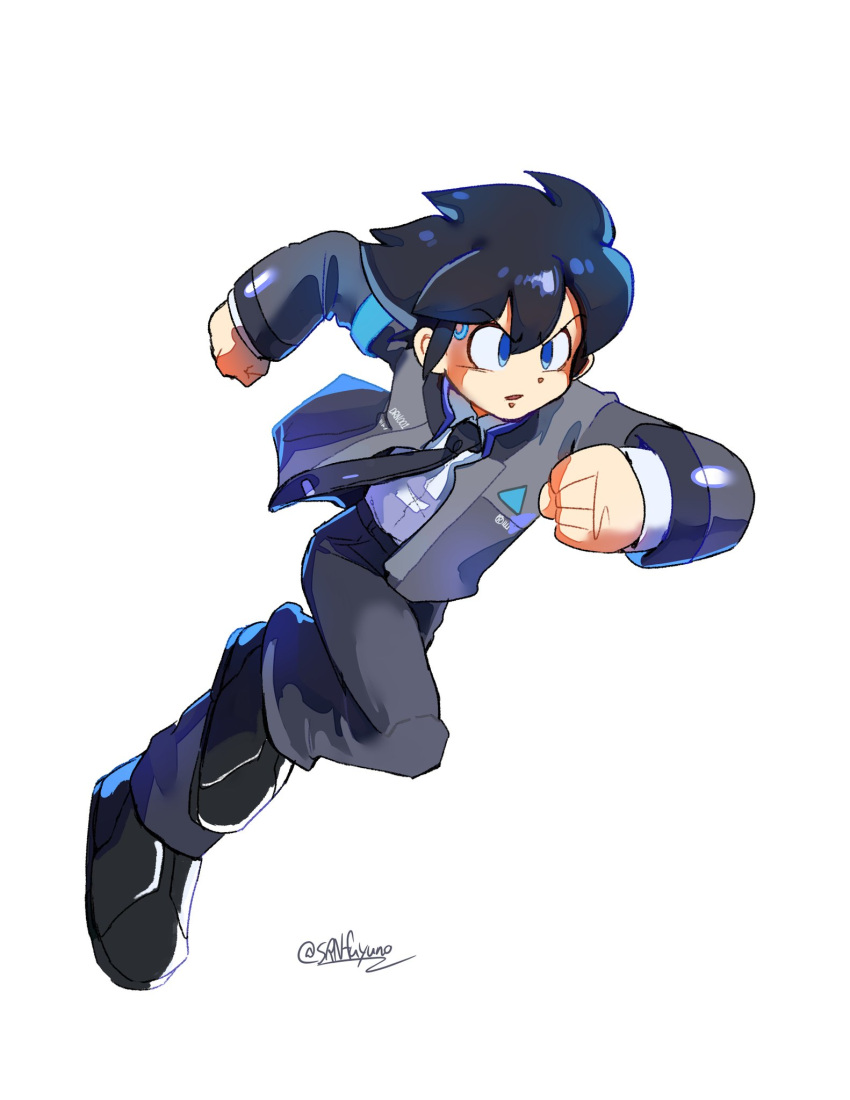 Safebooru - 1boy alternate costume black hair black jacket black necktie black pants black shoes ...