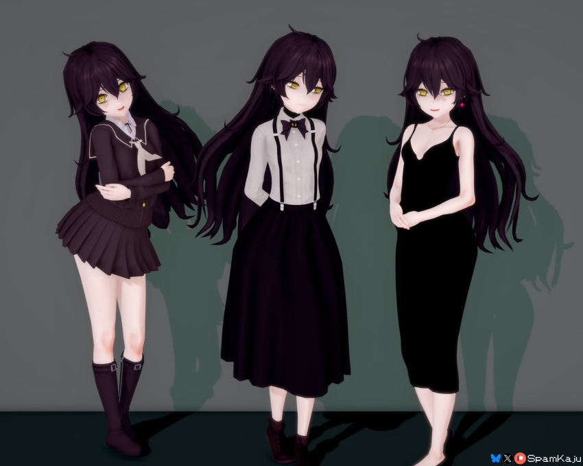 Safebooru - 3d 3girls alternate costume arms behind back bare arms bare ...