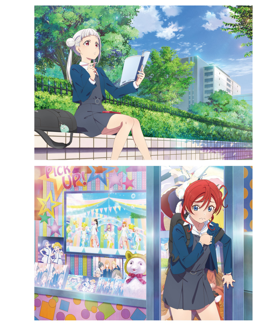 Safebooru - arashi chisato artbook backpack bag blue eyes blue jacket ...