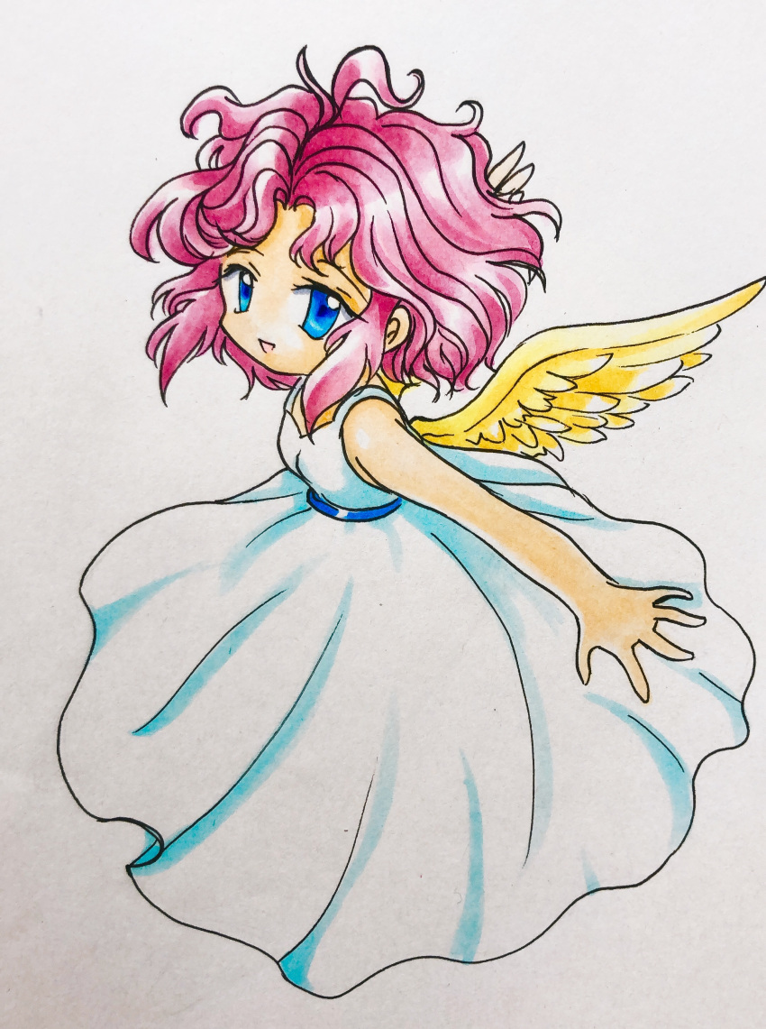 Safebooru - 1girl absurdres angel angel wings blue eyes chibi curly ...
