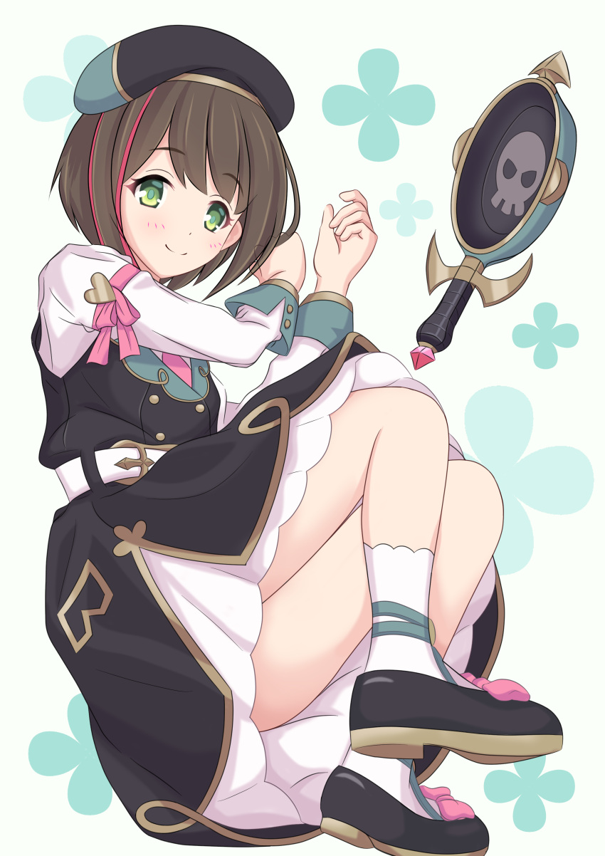 Safebooru - 1girl absurdres belt beret black dress black hat black shoes bow brown hair closed ...