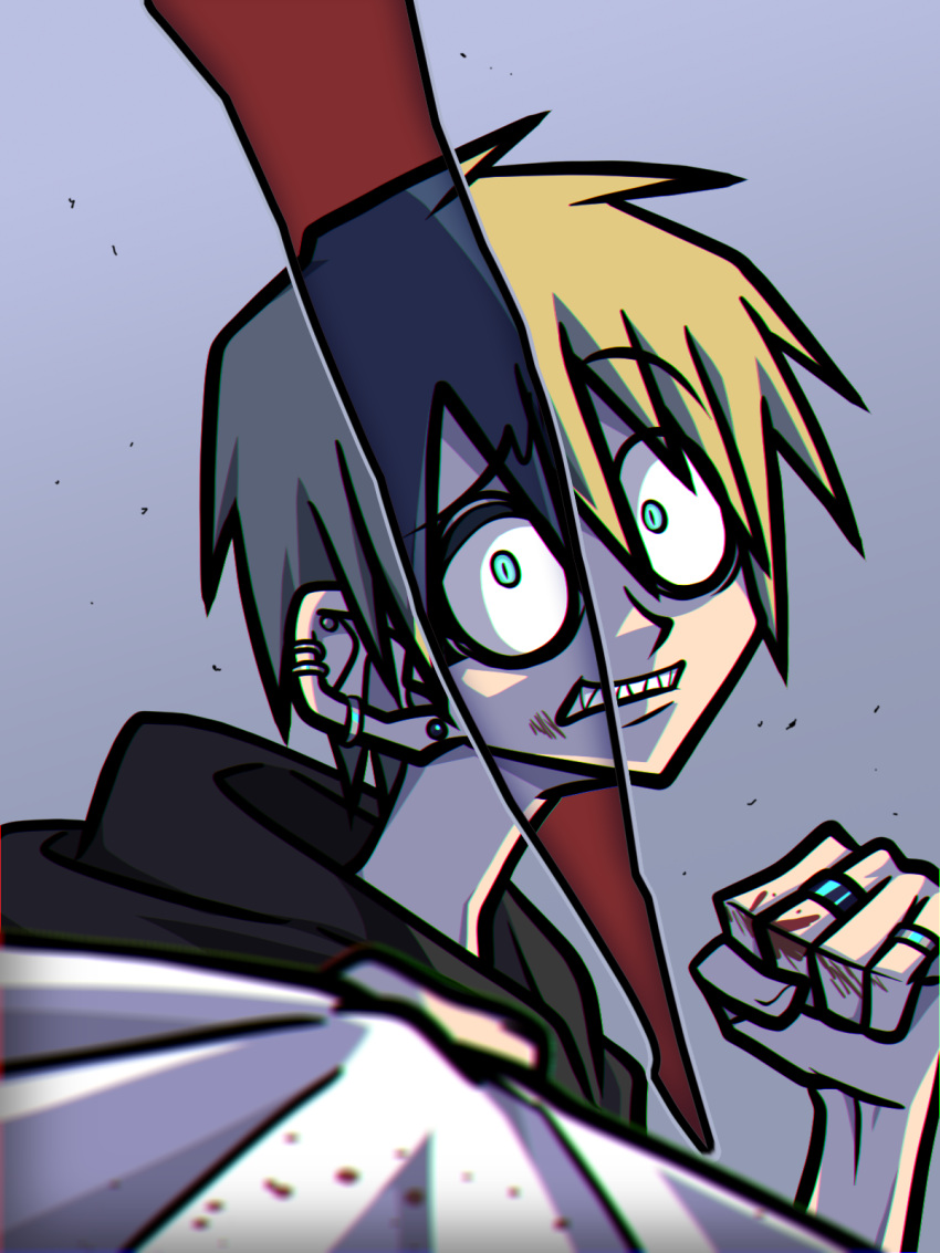 Safebooru - 1boy aqua eyes black hoodie blonde hair blood blood on face blood on hands blue hair ...