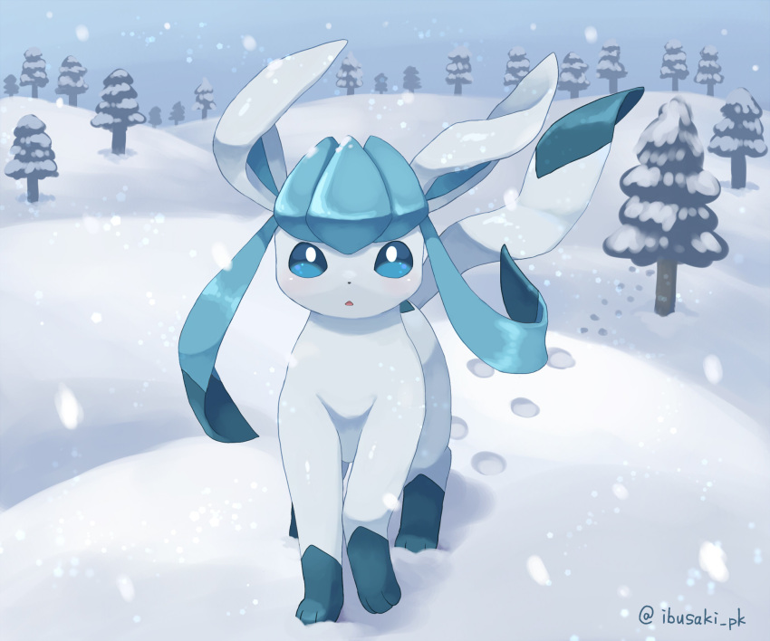 Safebooru - artist name blue eyes chestnut mouth footprints full body glaceon highres ibusaki ...