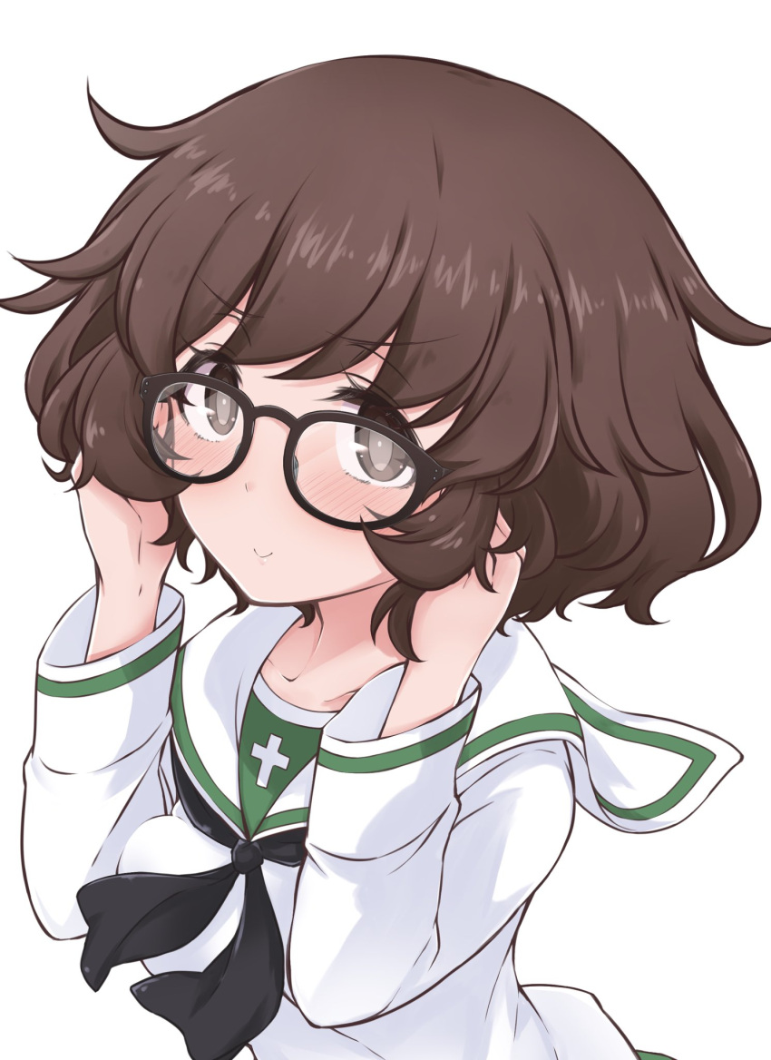 Safebooru - 1girl akiyama yukari black ribbon brown eyes brown hair girls und panzer glasses ...