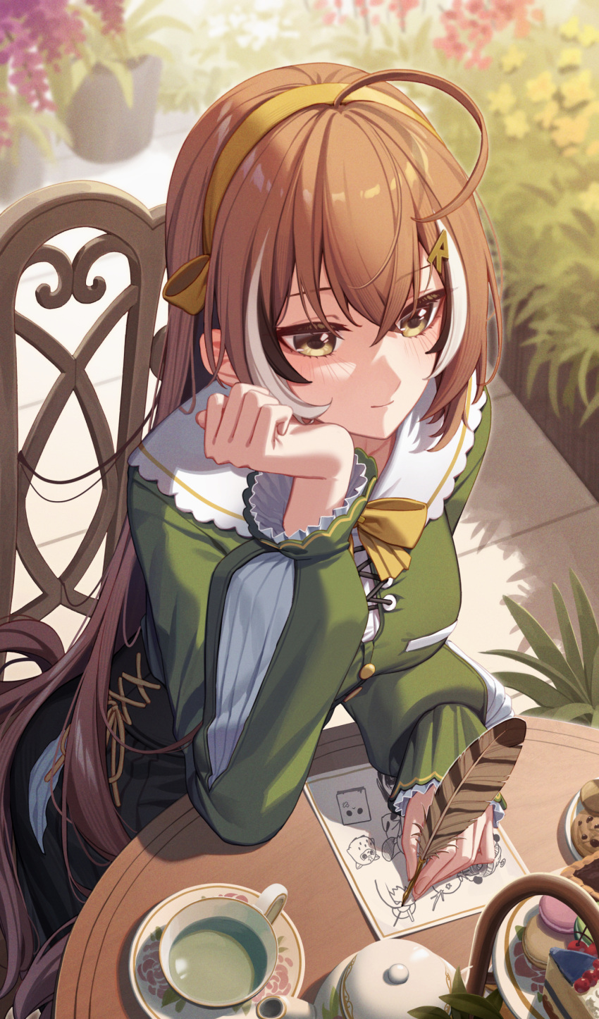 Safebooru - 1girl absurdres ahoge alternate costume blurry bodice brown ...