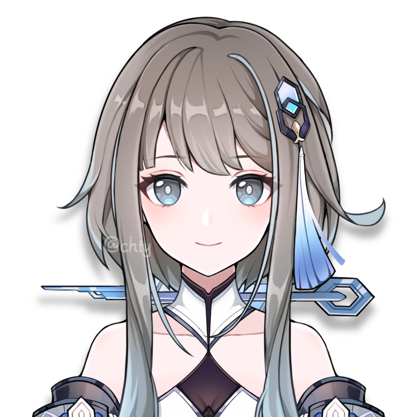 Safebooru - 1girl bare shoulders blue eyes brown hair chishahaone ...