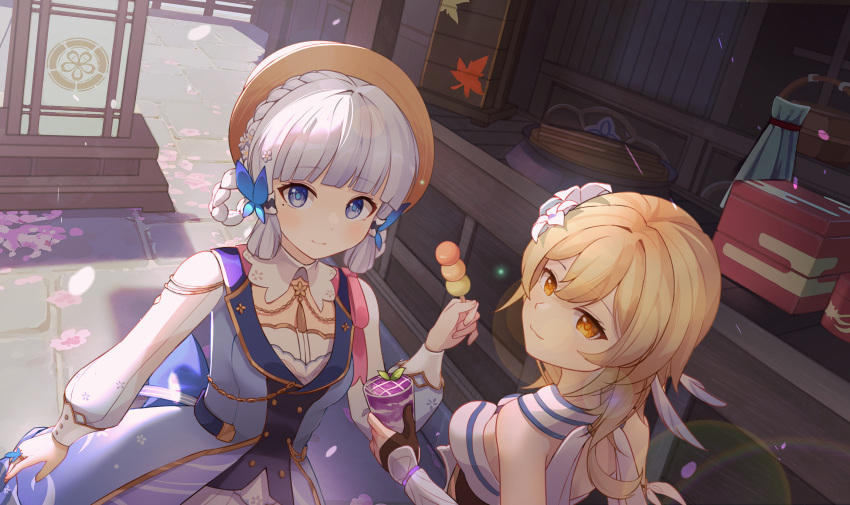 Safebooru - 2girls architecture arm guards blonde hair blue eyes blunt bangs blurry braid ...