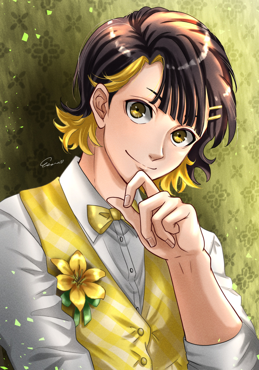 Safebooru - 1boy absurdres artist name bachira meguru black hair blonde hair blue lock bow ...