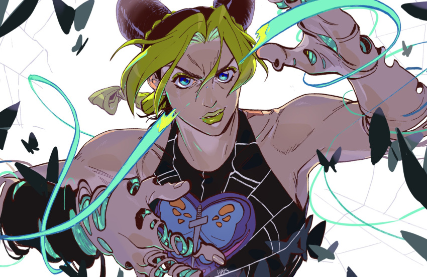 Safebooru - 1girl blue eyes braid bug butterfly cone hair bun double ...