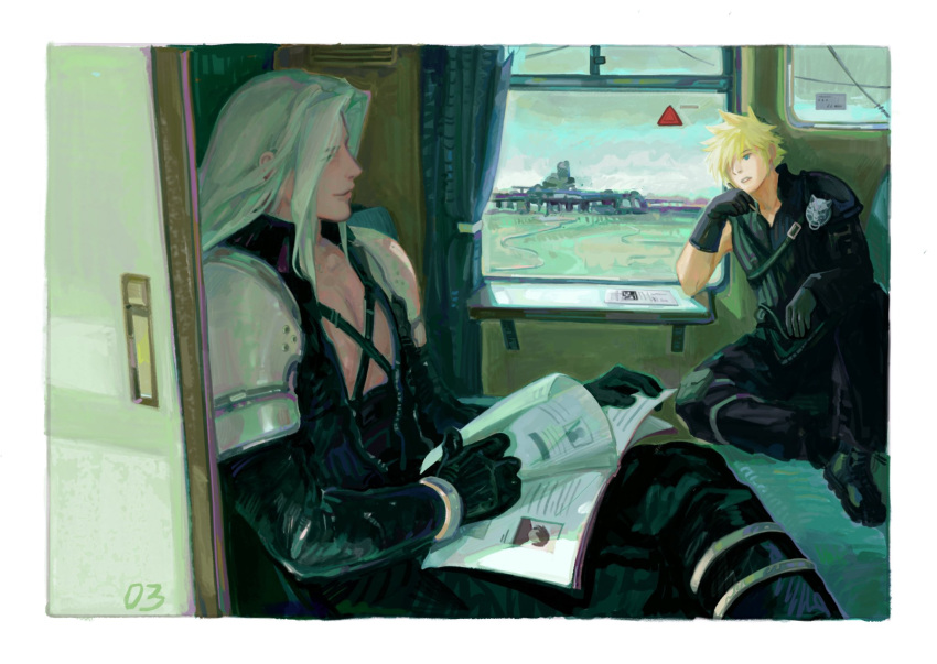 Safebooru - 2boys armor black gloves blonde hair book boots cloud strife english commentary ...