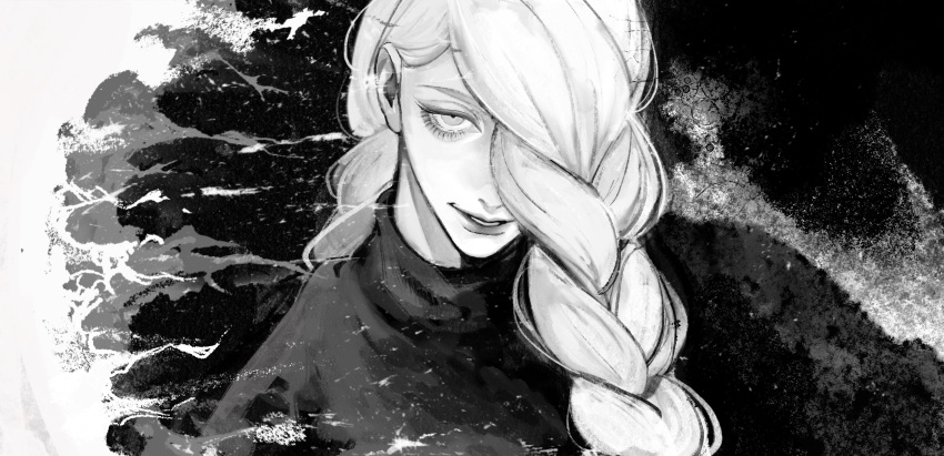 Safebooru - 1girl absurdres black dress braid braided bangs braided ponytail dress eyelashes ...