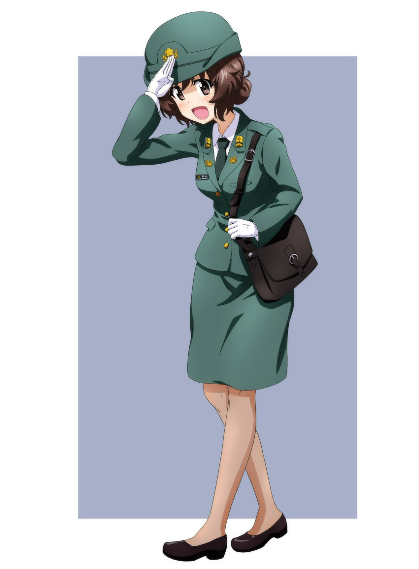 Safebooru - 1girl akiyama yukari bag blush breasts brown eyes brown hair girls und panzer gloves ...