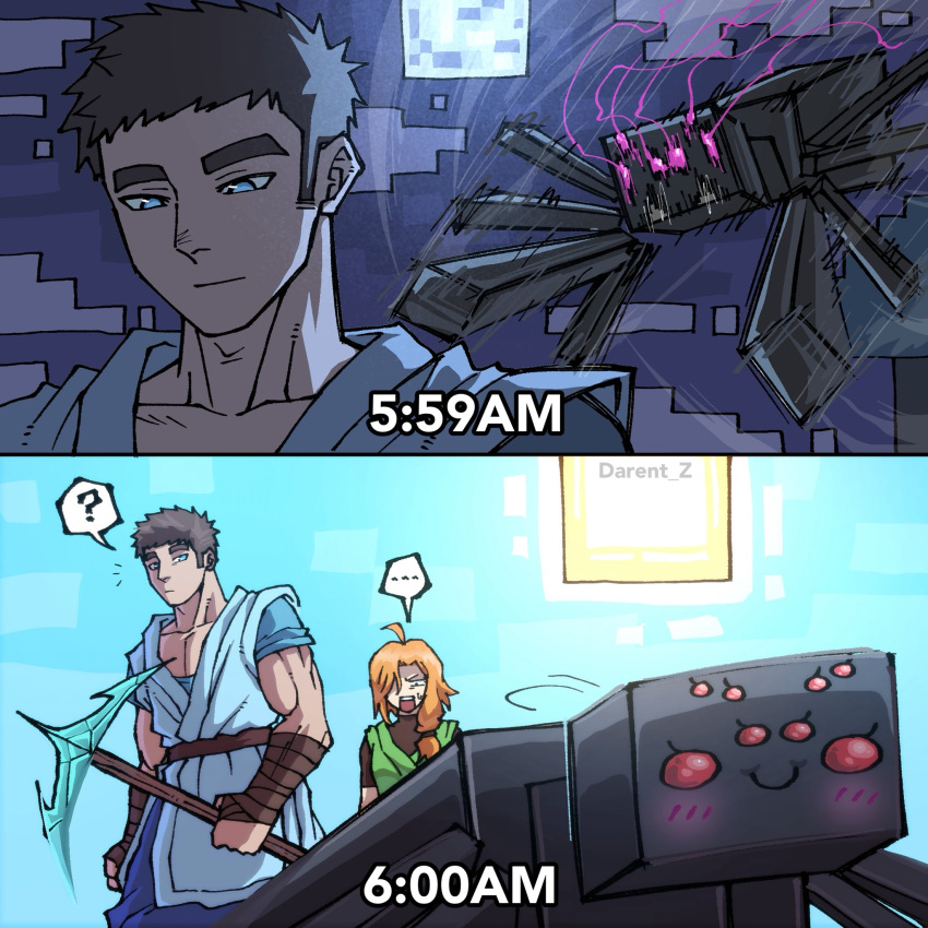 Safebooru - ... 1boy 1girl ahoge alex (minecraft) arm wrap blush ...