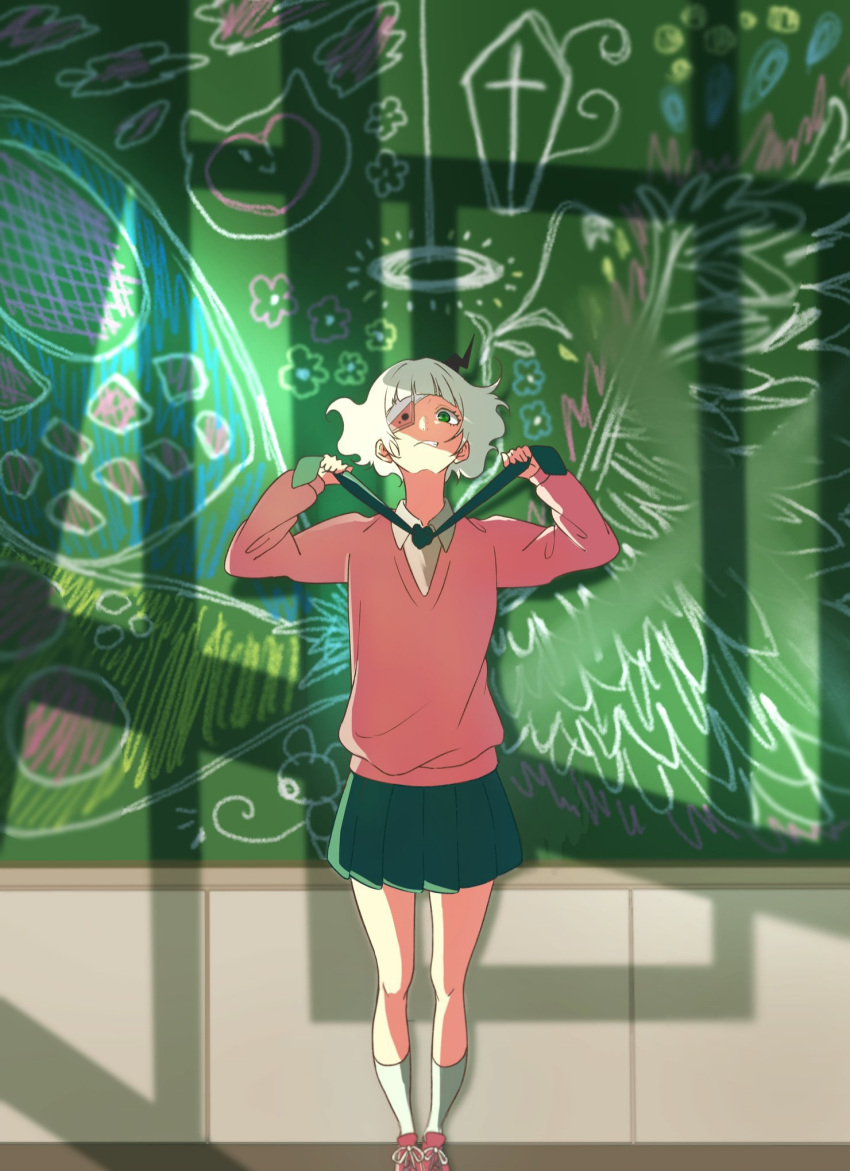 Safebooru - 1girl angel wings bandaged head bandages black horns blonde hair blunt bangs ...