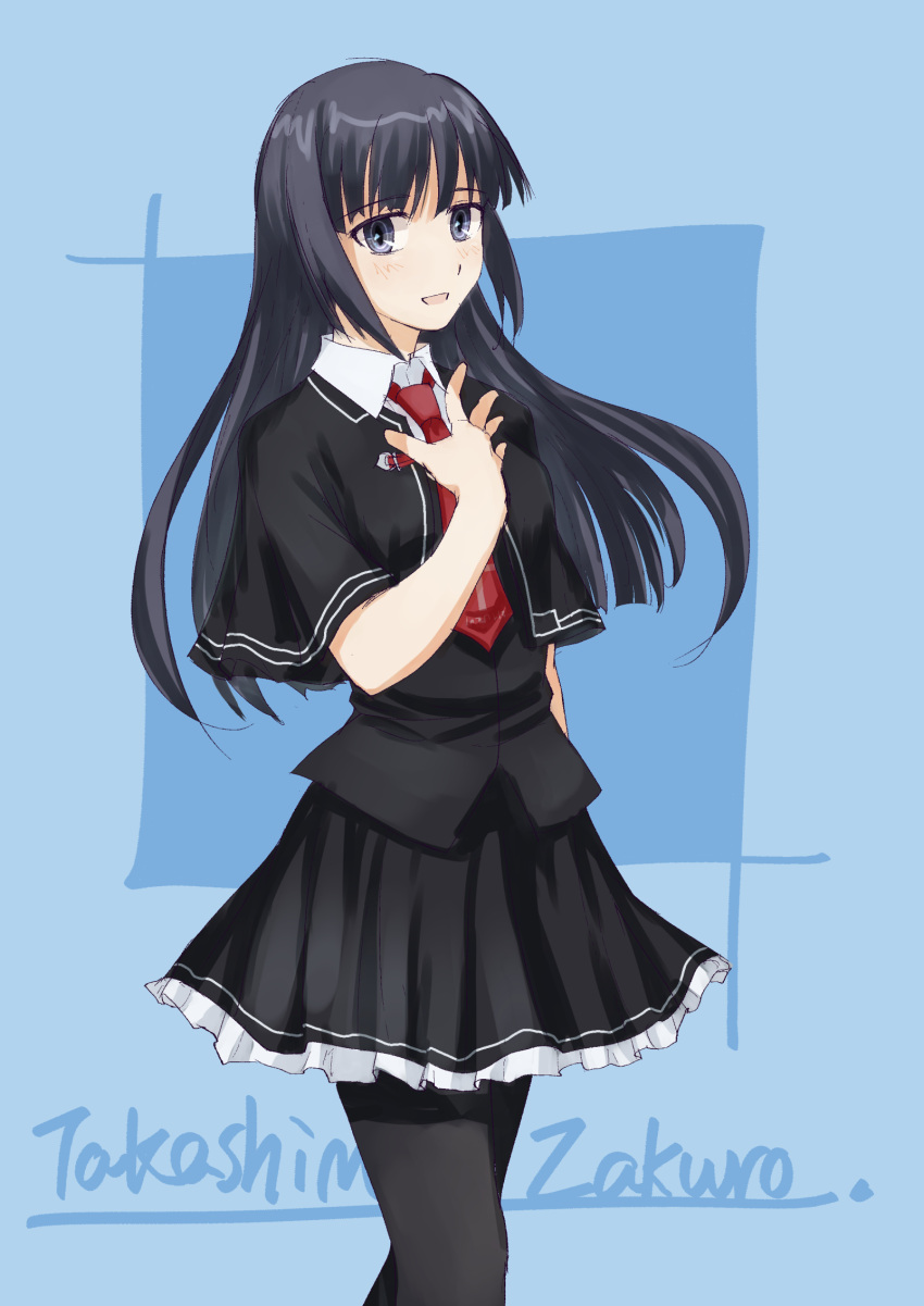 Safebooru - 1girl black capelet black hair blue eyes capelet character name highres long hair ...