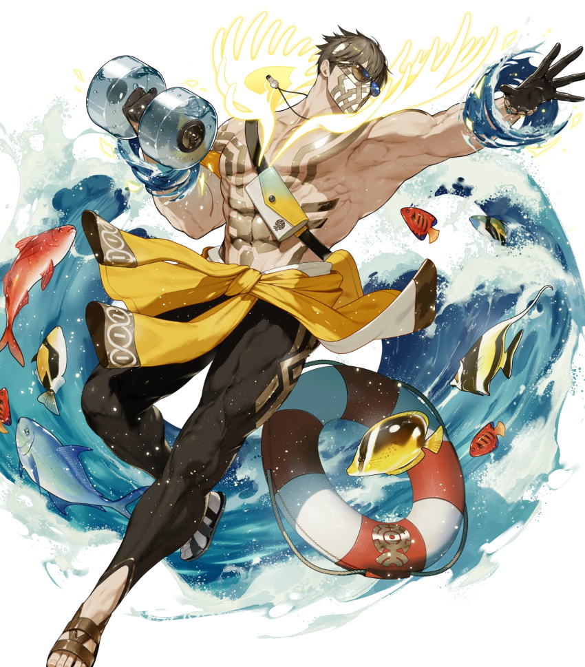 Safebooru - 1boy antlers attack black gloves body markings brown hair ...