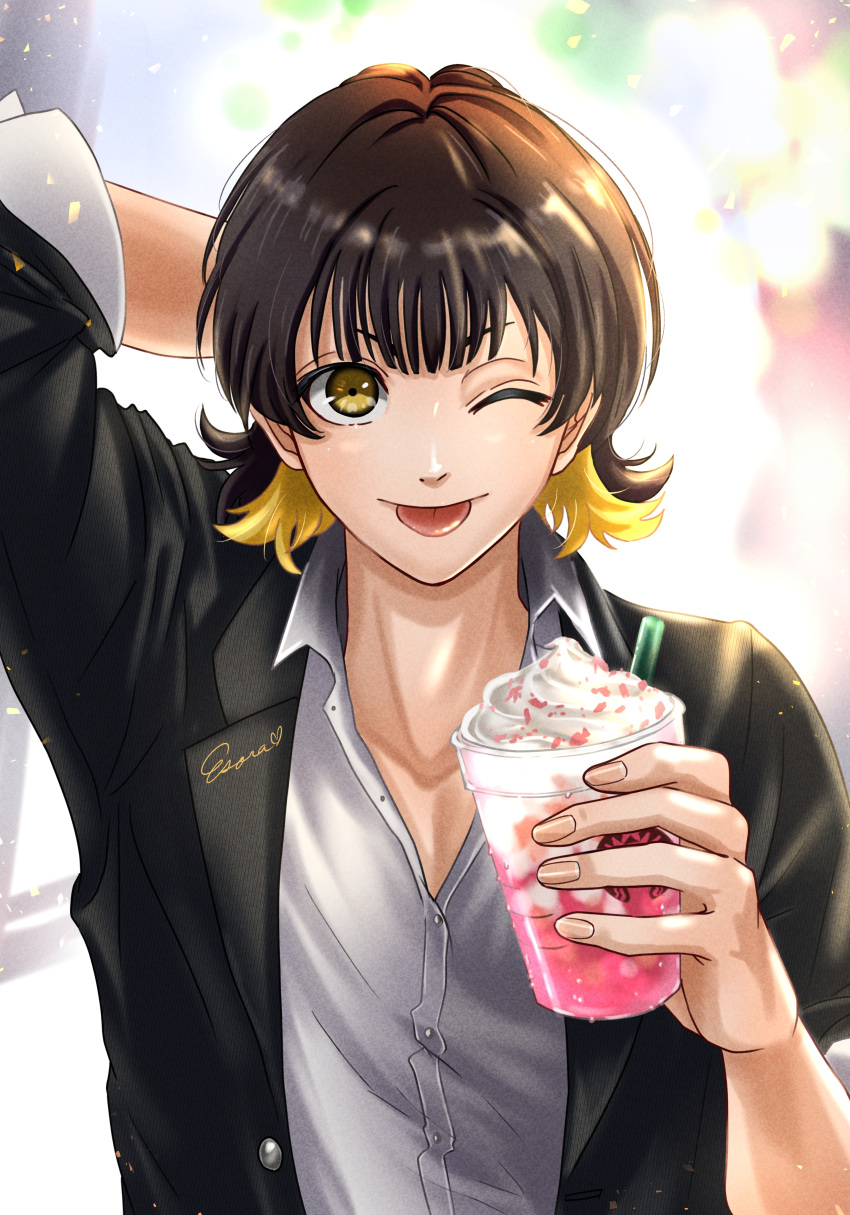 Safebooru - 1boy absurdres arm behind head artist name bachira meguru black jacket blonde hair ...