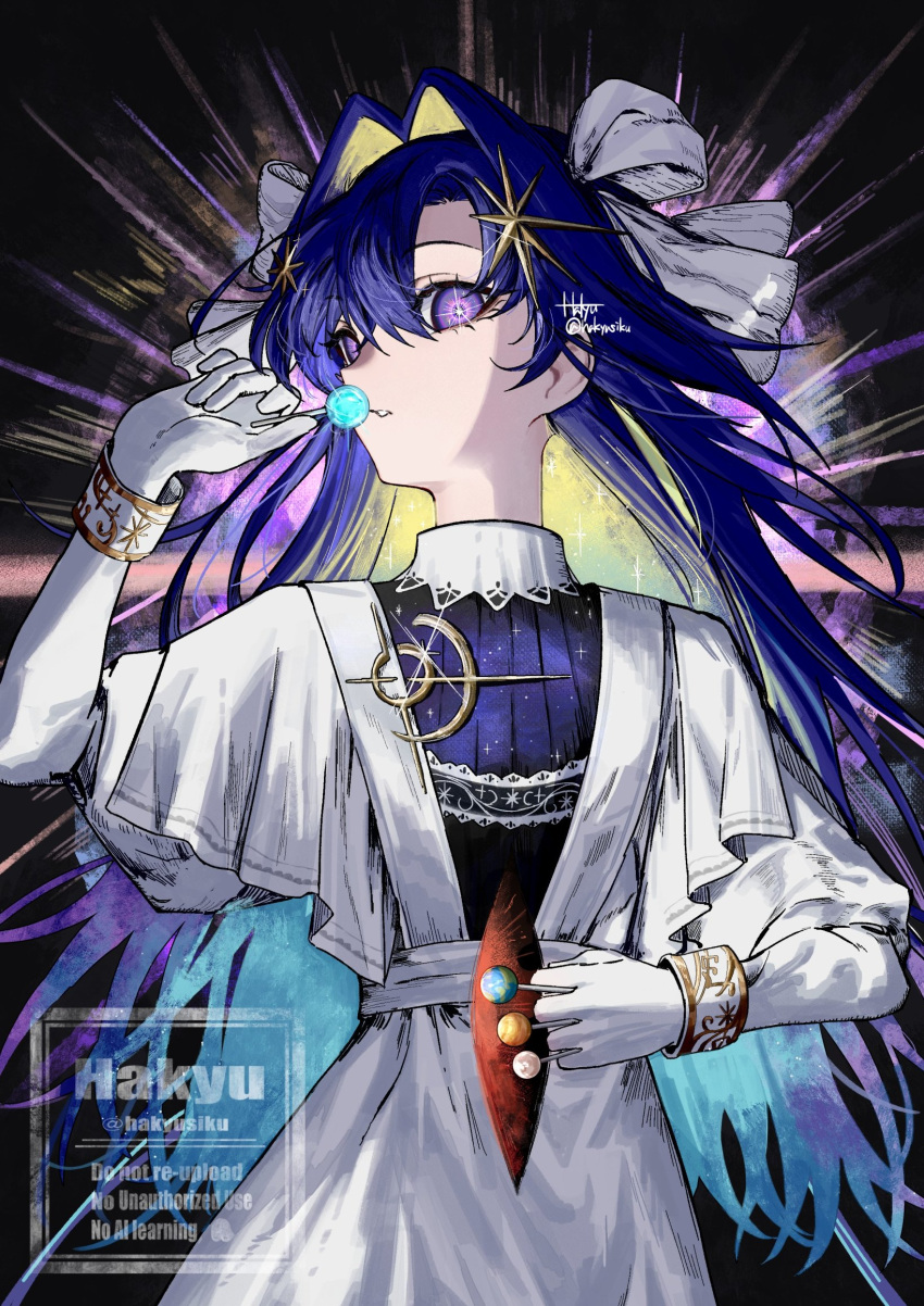 Safebooru - 1girl black background blonde hair blue eyes blue hair ...